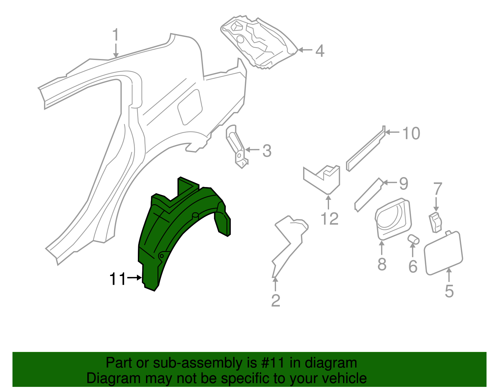 2007-2012 Nissan Altima Wheelhouse Liner 76749-JA000 | Nissan Parts Central
