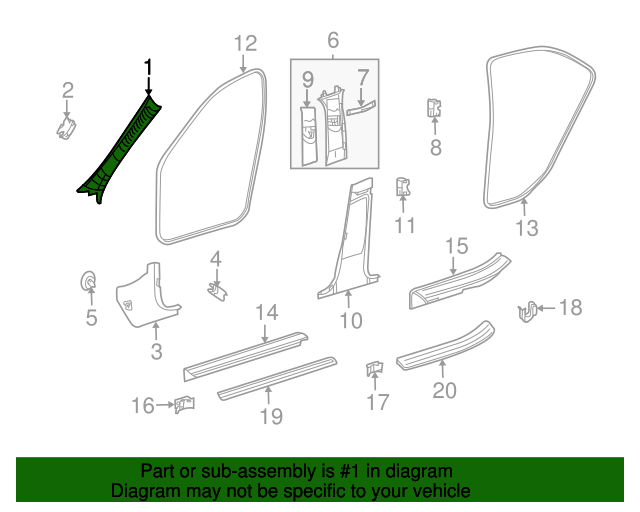 204-690-21-26-9F93 - Windshield Pillar Trim 2008-2014 Mercedes-Benz ...