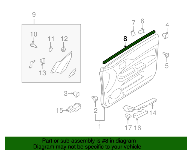 5706A339 - Belt Weather-Strip 2008-2017 Mitsubishi Lancer | Mitsubishi ...