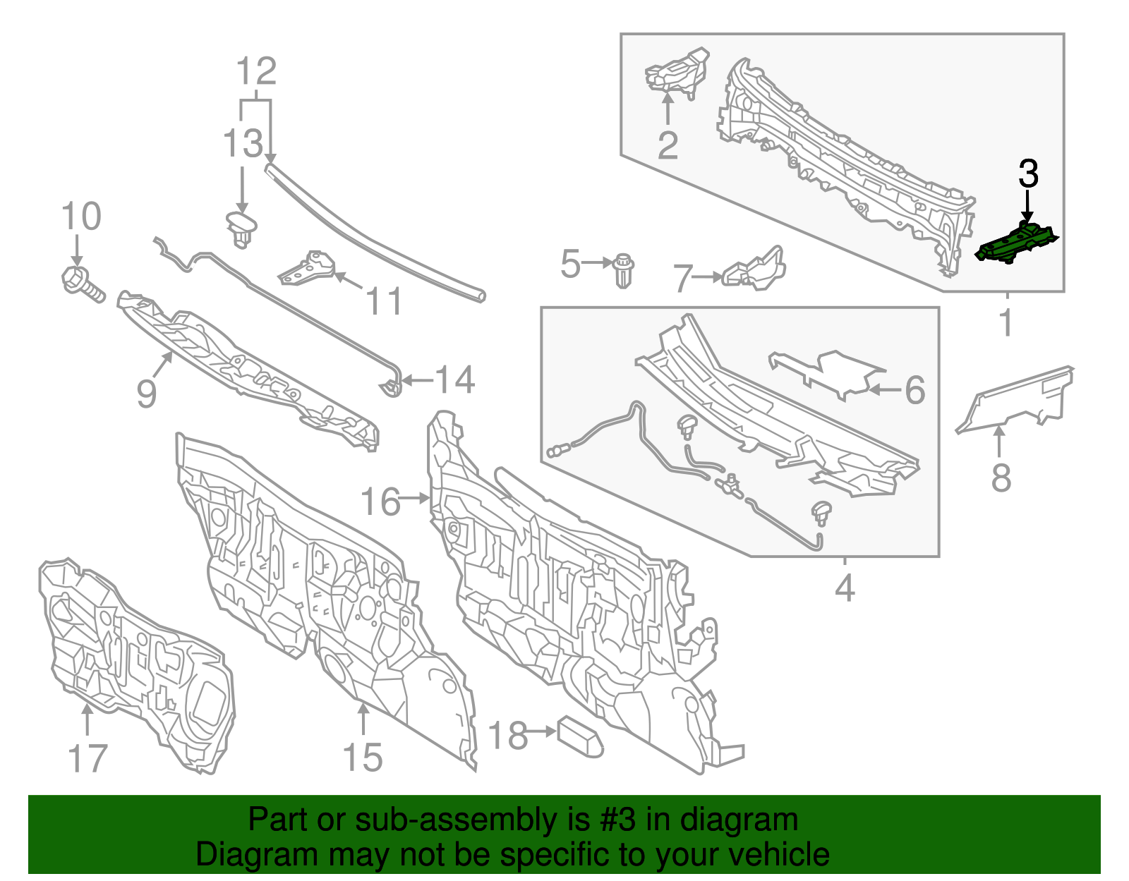Genuine Toyota Cowl Top Panel part# 55706-52180 for 2012-2017 Toyota ...