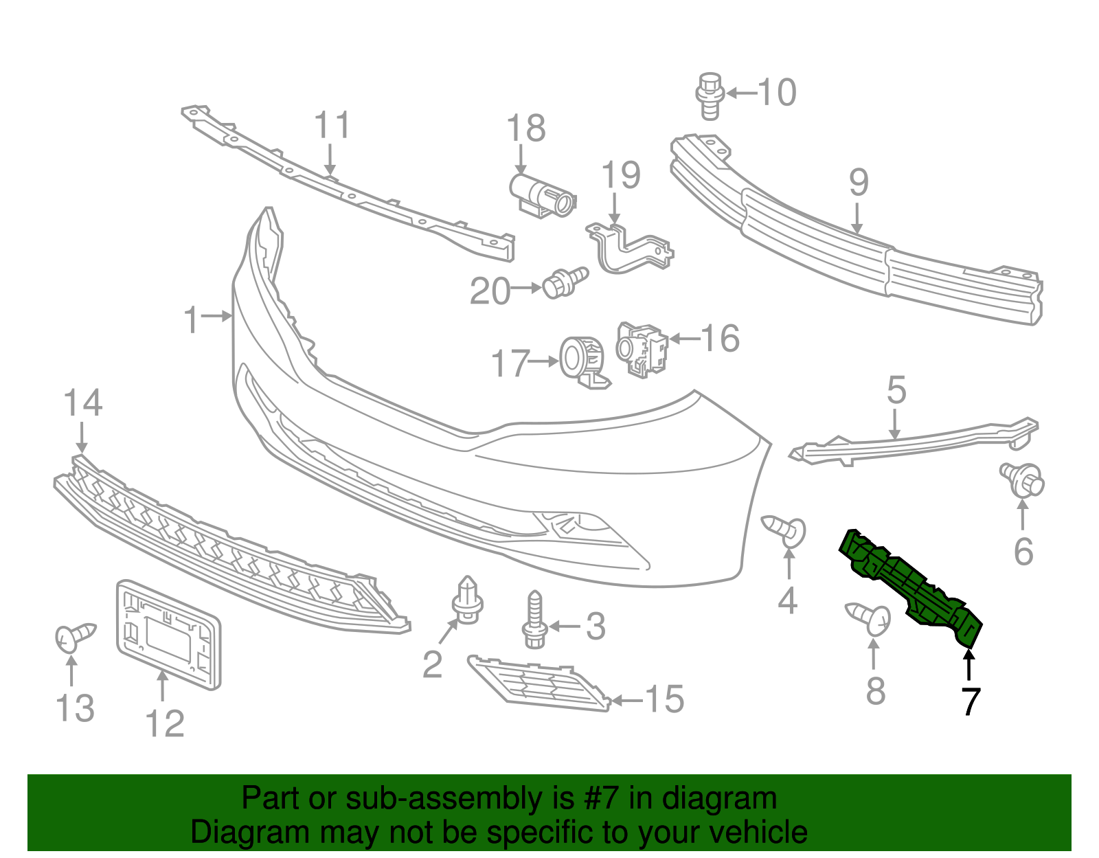 71198-TK8-A00 - 2011-2013 Honda Odyssey - Spacer L Front Bumper Side ...