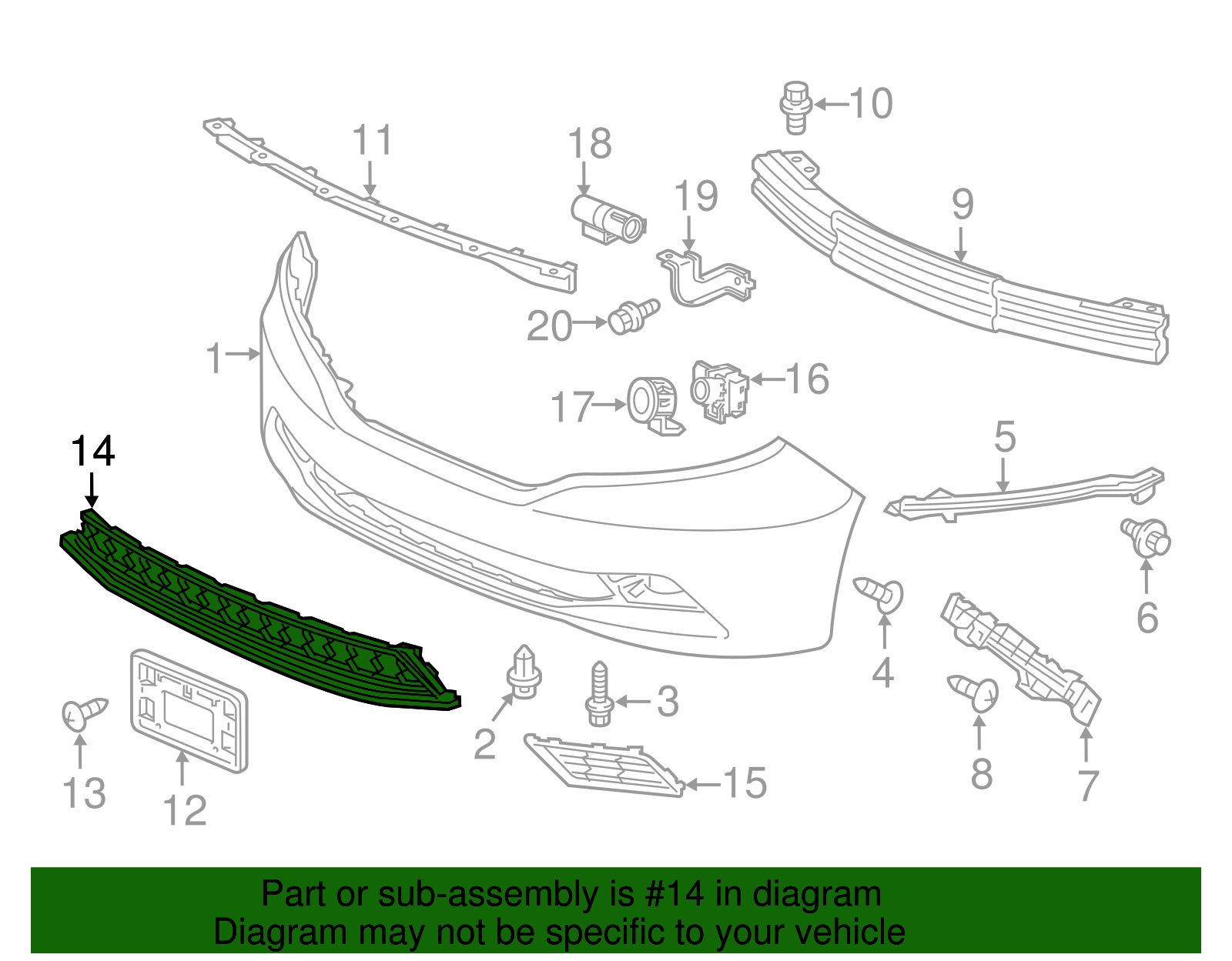 71102-TK8-A00 - 2011-2013 Honda Odyssey - Mesh Front Bumper (Lower) | Genuine Honda Parts