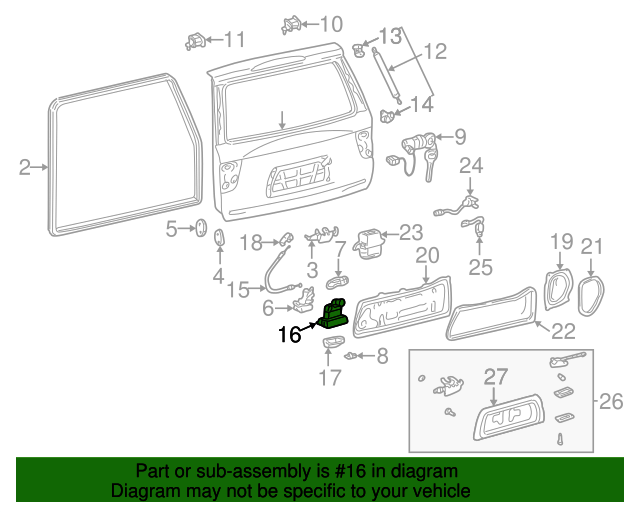 69358-0C010 - Protector, Back Door Lock - 2001-2007 Toyota Sequoia ...
