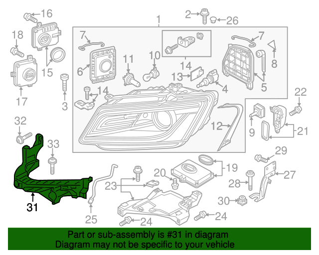 2009-2017 Audi Headlamp Mounting 8R0-805-607-B | Genuine Audi Parts