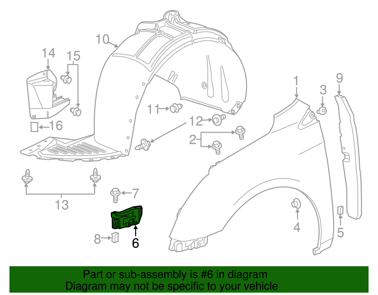 2013-2017 Cadillac XTS Passenger Side Front Fender Front Lower Bracket ...