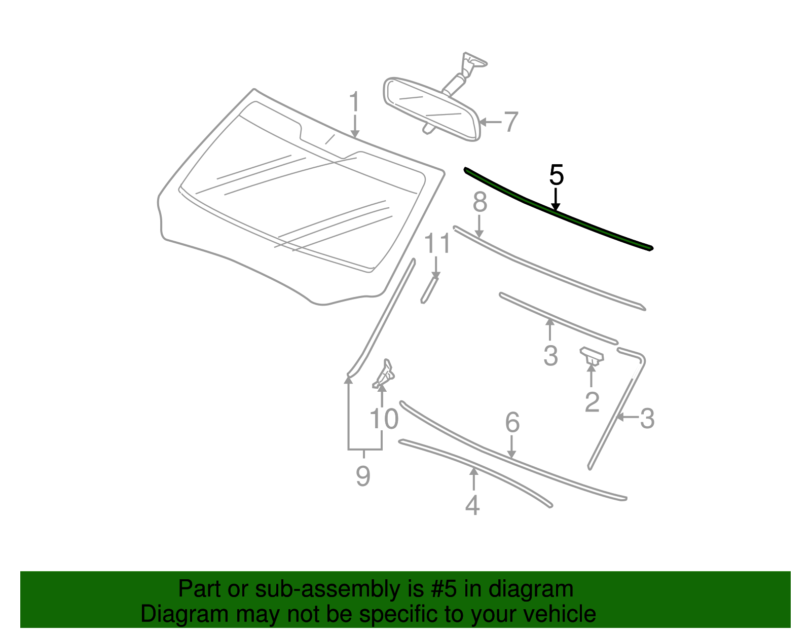 73127-SZA-A00 - 2009-2015 Honda Pilot - Seal Front Windshield (Upper ...