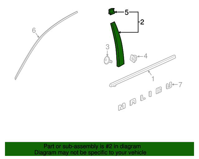 2016-2023 Chevrolet Malibu Front Driver Side Door Window Frame Rear ...