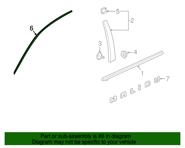 2016-2024 Chevrolet Malibu Front Passenger Side Door Window Upper ...