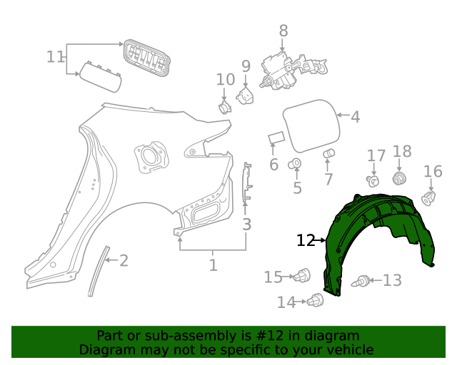 2018-2024 Toyota Camry Wheelhouse Liner 65638-06300 | Toyota Parts Center