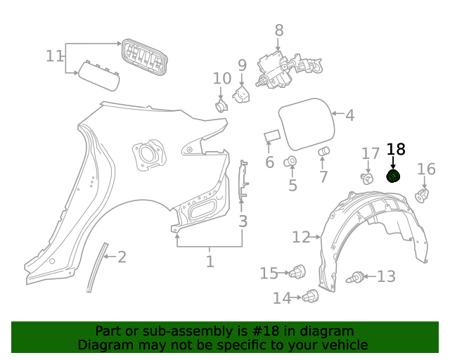 2018-2023 Toyota Wheelhouse Liner Clip 90467-A0043 | Toyota Parts Center