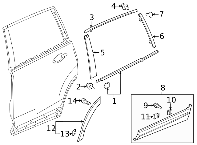 72965-TG7-A11 - Molding Assembly L Rear Door Sash - 2019 2020 Honda ...