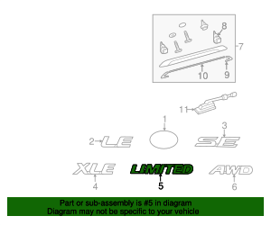 Genuine Toyota Nameplate part# 75443-AE020 for 2004-2020 Toyota Sienna ...