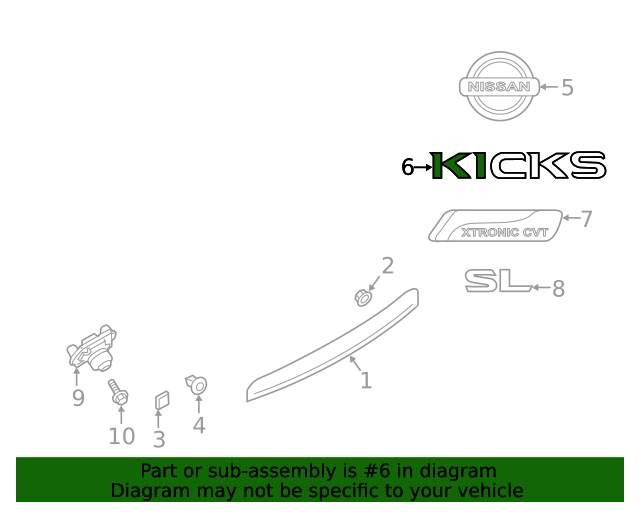 2018-2024 Nissan Kicks Hatch Emblem 90892-5RB0A | OEM Parts Online