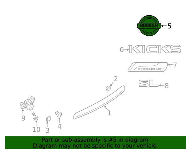 2018-2019 Nissan Kicks Emblem 90890-5RB0A | TascaParts.com