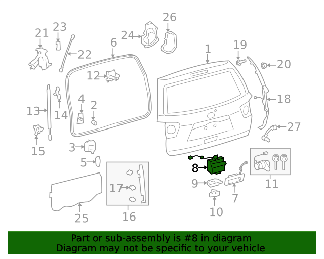 69110-0C031 - Lock Assembly, Back Door With Motor - 2008-2021 Toyota ...