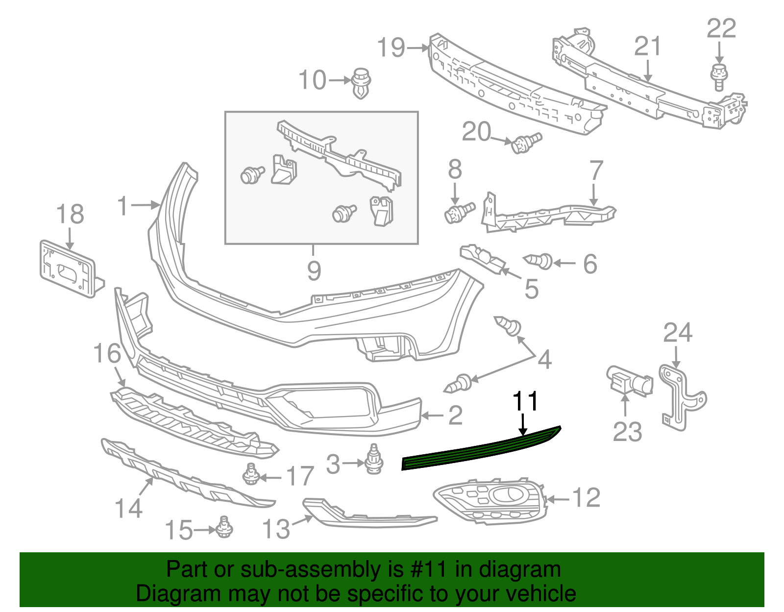 71104-TP6-A50 - 2013-2015 Honda Crosstour - Garnish R Front Bumper ...