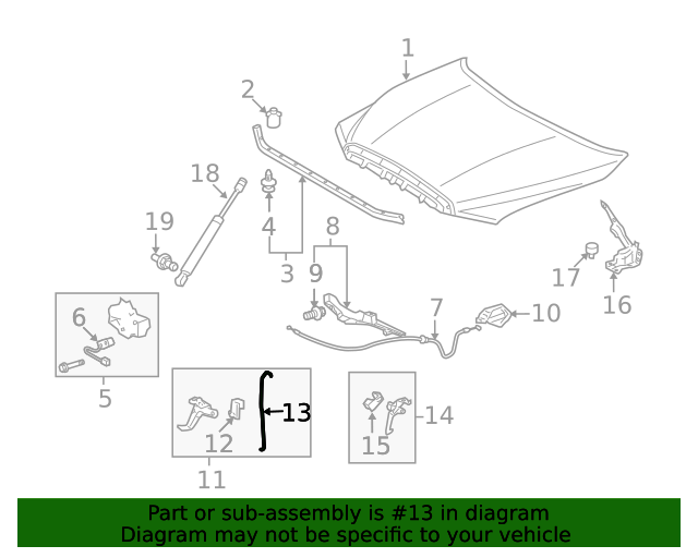 2007-2013 Toyota Tundra Rod, Hood Auxiliary Catch Hook 53552-0C061 ...