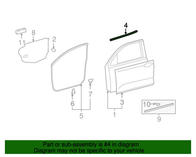 2007-2017 Toyota Tundra Door Window Belt Weatherstrip (Right, Front ...