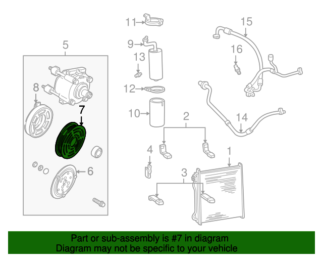1997-2005 Ford A/C Compressor Clutch Pulley F7UZ-19D784-A | TascaParts.com