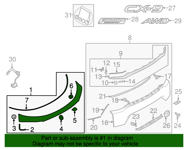 TK48-50-810C-2M - Upper Molding - 2016-2023 Mazda CX-9 | Mazda Swag