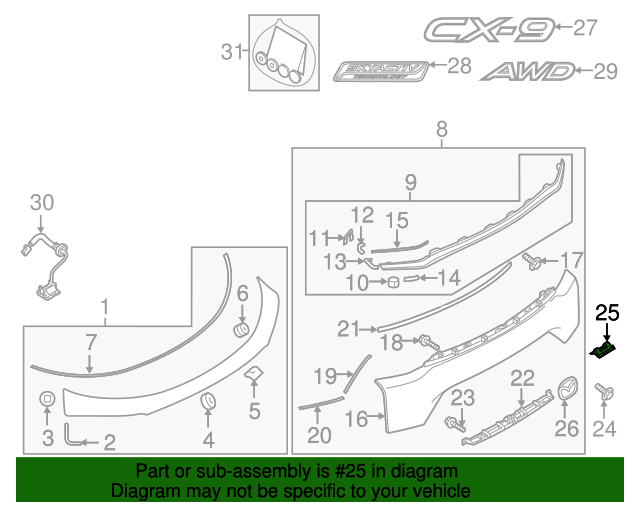 2016-2019 Mazda CX-9 Bracket Cap TK48-50-819A | TascaParts.com