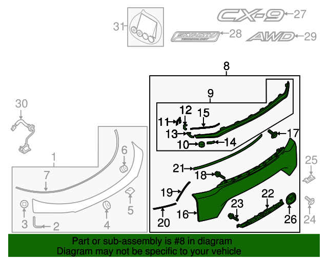 2016-2020 Mazda CX-9 Applique Panel TK49-50-850D-51 | TascaParts.com