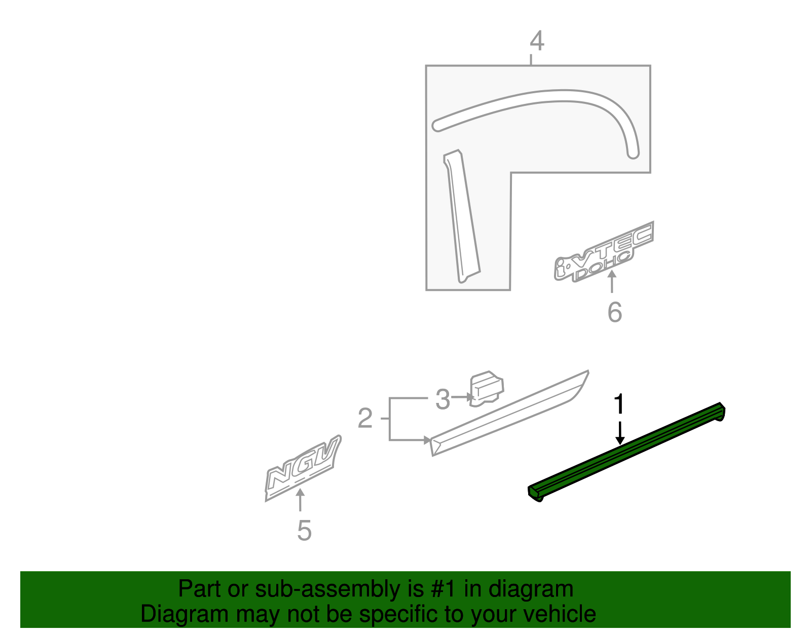 72950-SNA-A01 - 2006-2011 Honda Civic - Molding Assembly L Rear Door ...