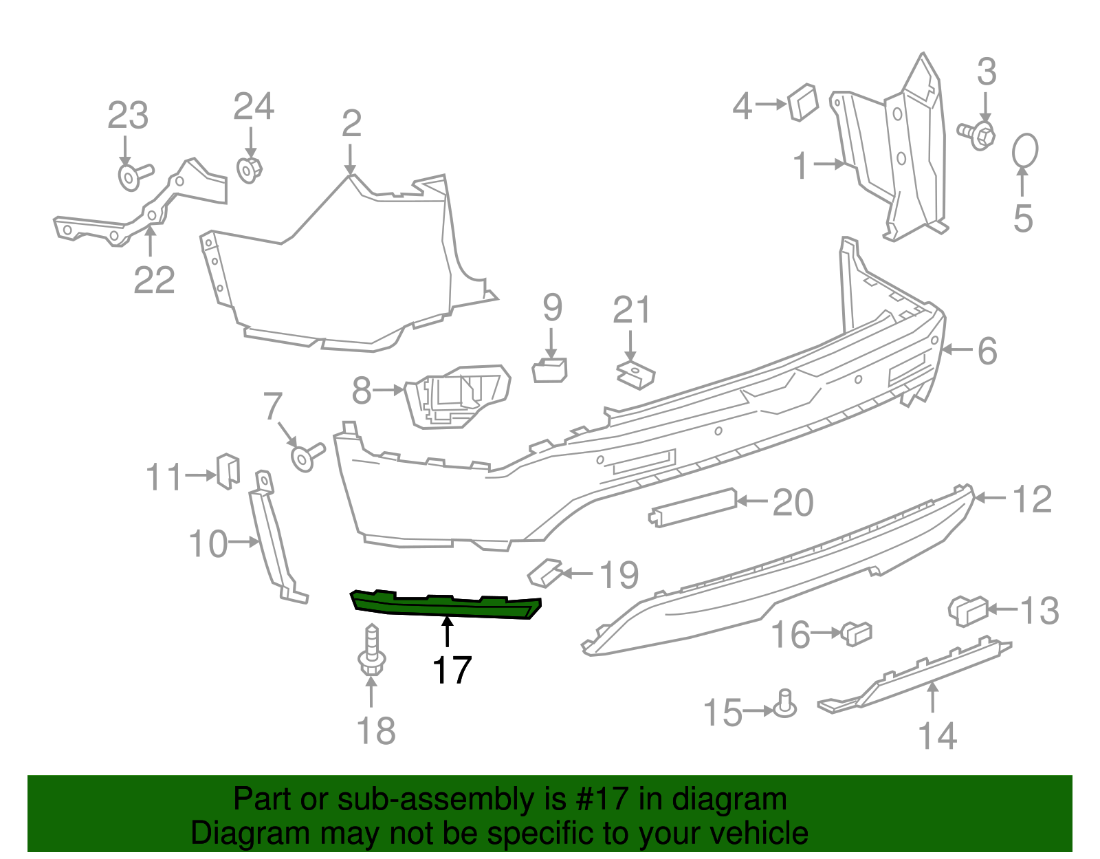 2017-2019 GMC Acadia Anthracite Rear Bumper Fascia Molding 84109983 GM ...
