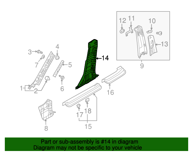 85845-2F000NM - Lower Center Pillar Trim 2004-2009 Kia Spectra | Kia ...