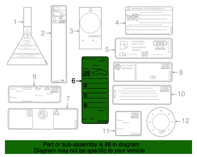 2013-2015 Audi S7 Tire Info Label 4G8-010-502-EH | Audi USA Parts