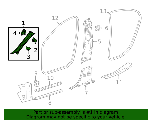 176-690-17-00-9F52 - Body A-Pillar Trim Panel 2015-2020 Mercedes-Benz ...