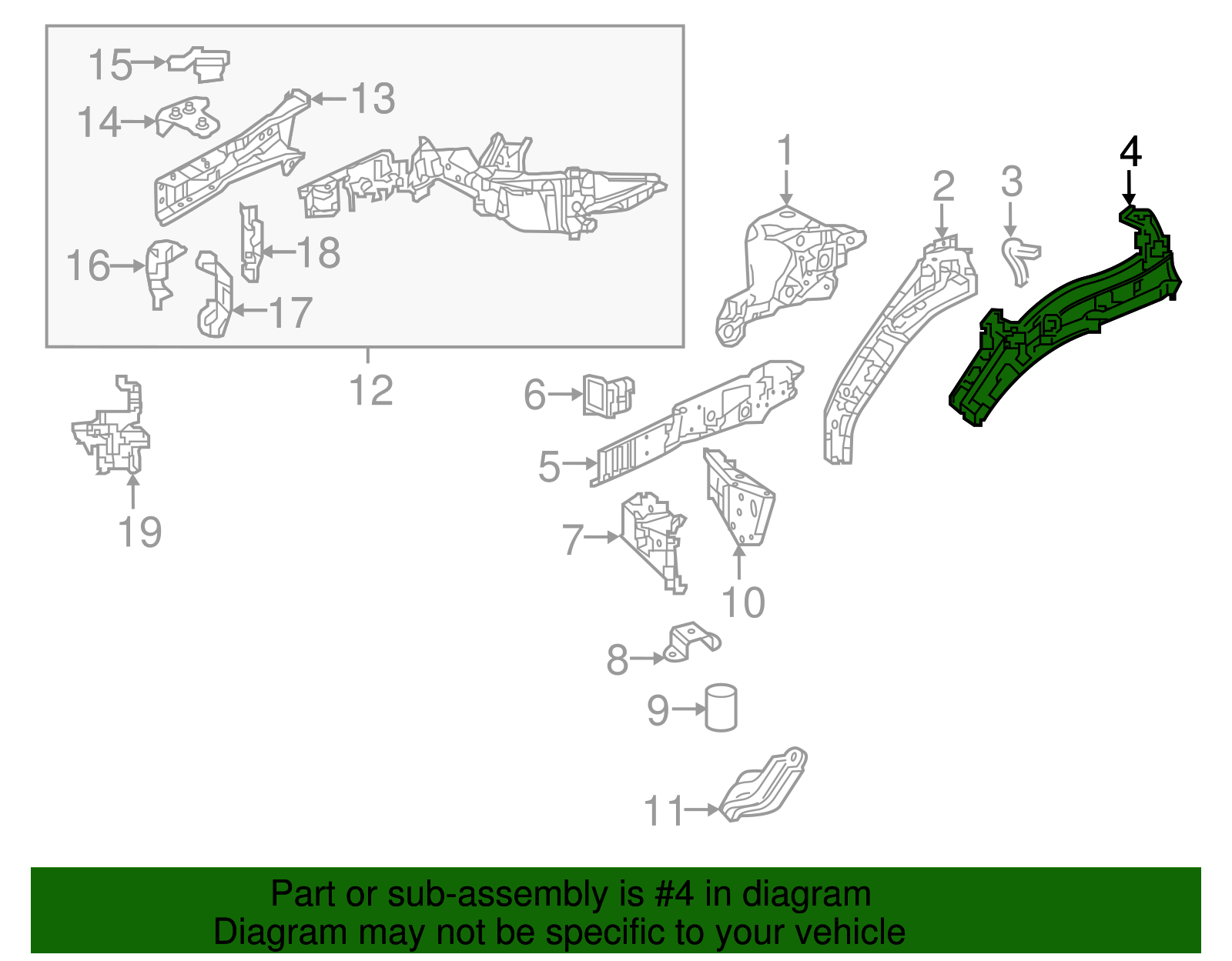 60610-T7W-A00ZZ - Member R Front Wheelhouse (Upper) - 2016-2020 Honda ...