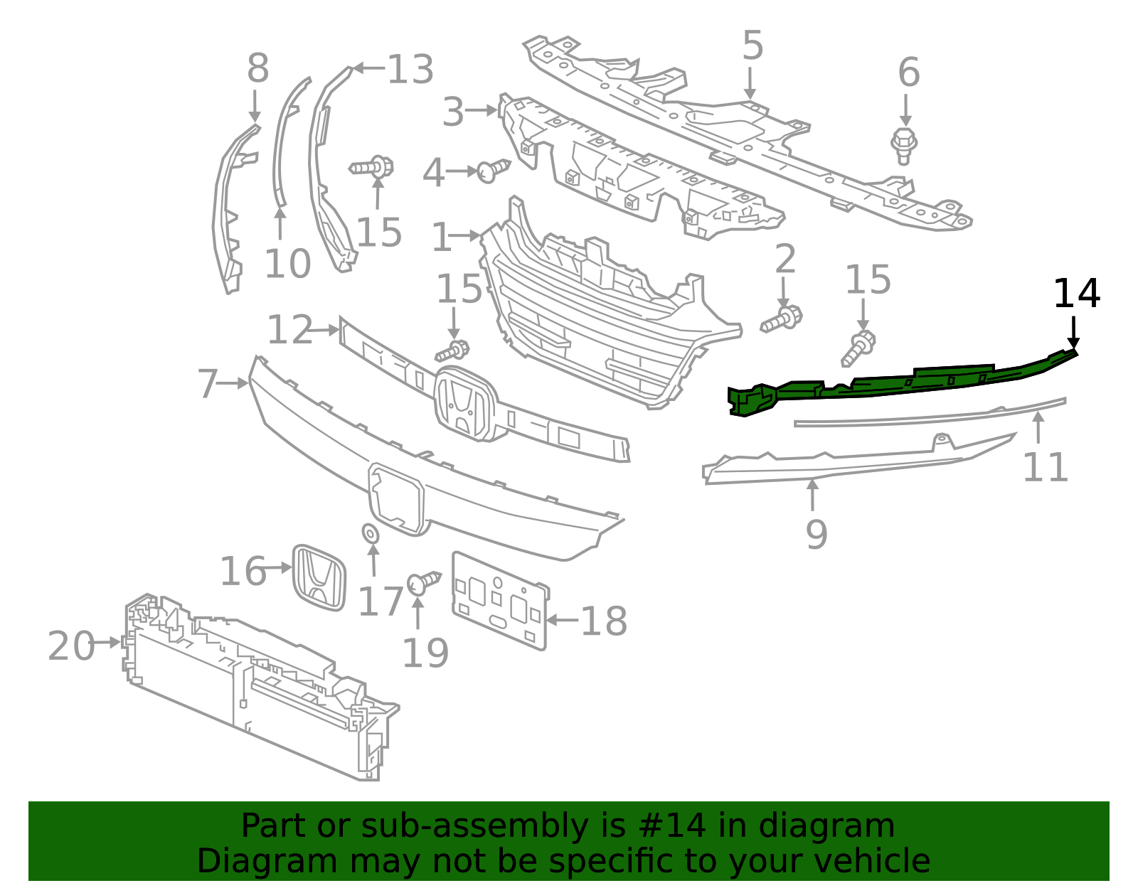 71166-TVA-A01 - Base L Front Grille Extension - 2018-2020 Honda Accord ...