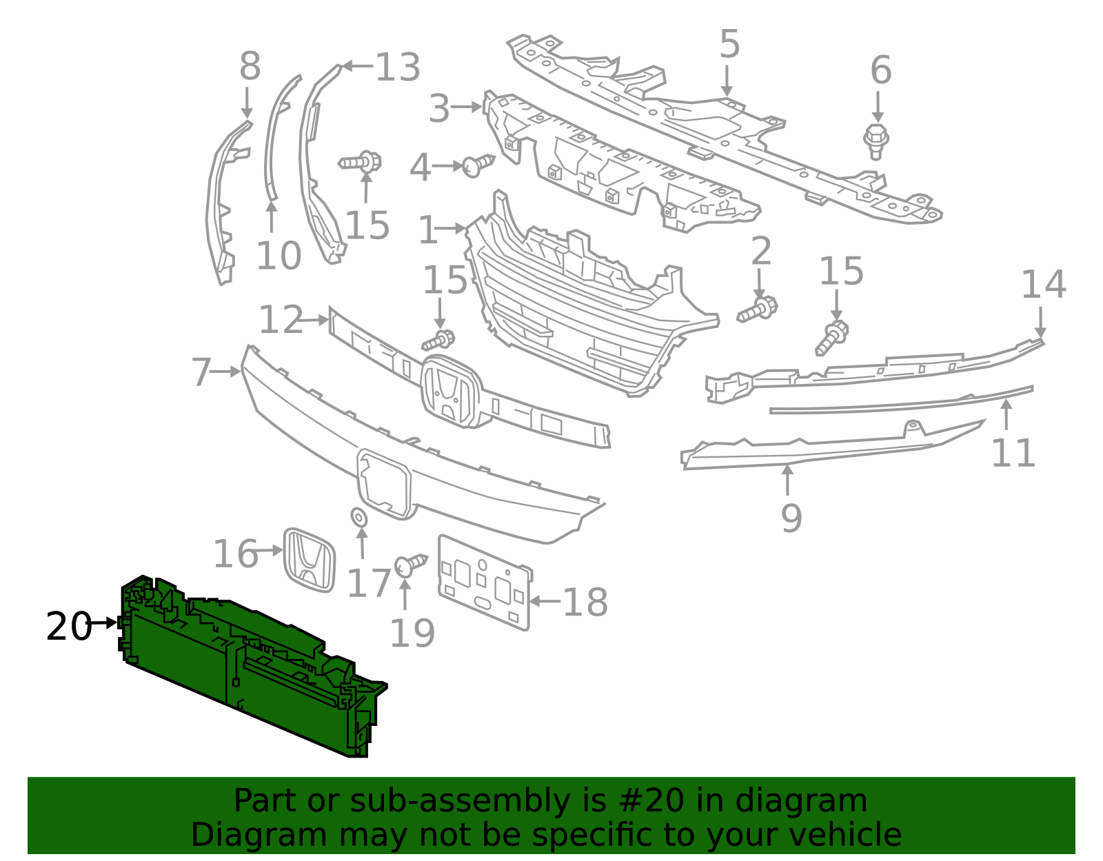71300-TVA-A01 - 2018-2022 Honda Accord - Grille Assembly Air Shutter ...