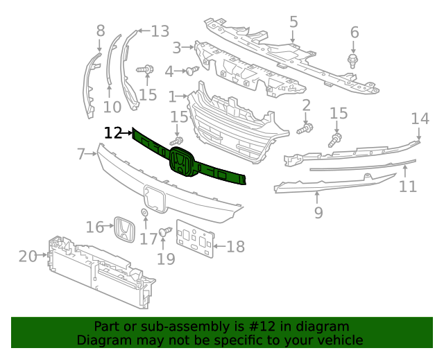 71121-TVA-A01 - Base, Front Grille Center - 2018-2020 Honda Accord ...