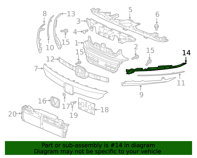 71166-TVA-A01 - Base L Front Grille Extension - 2018-2020 Honda Accord ...