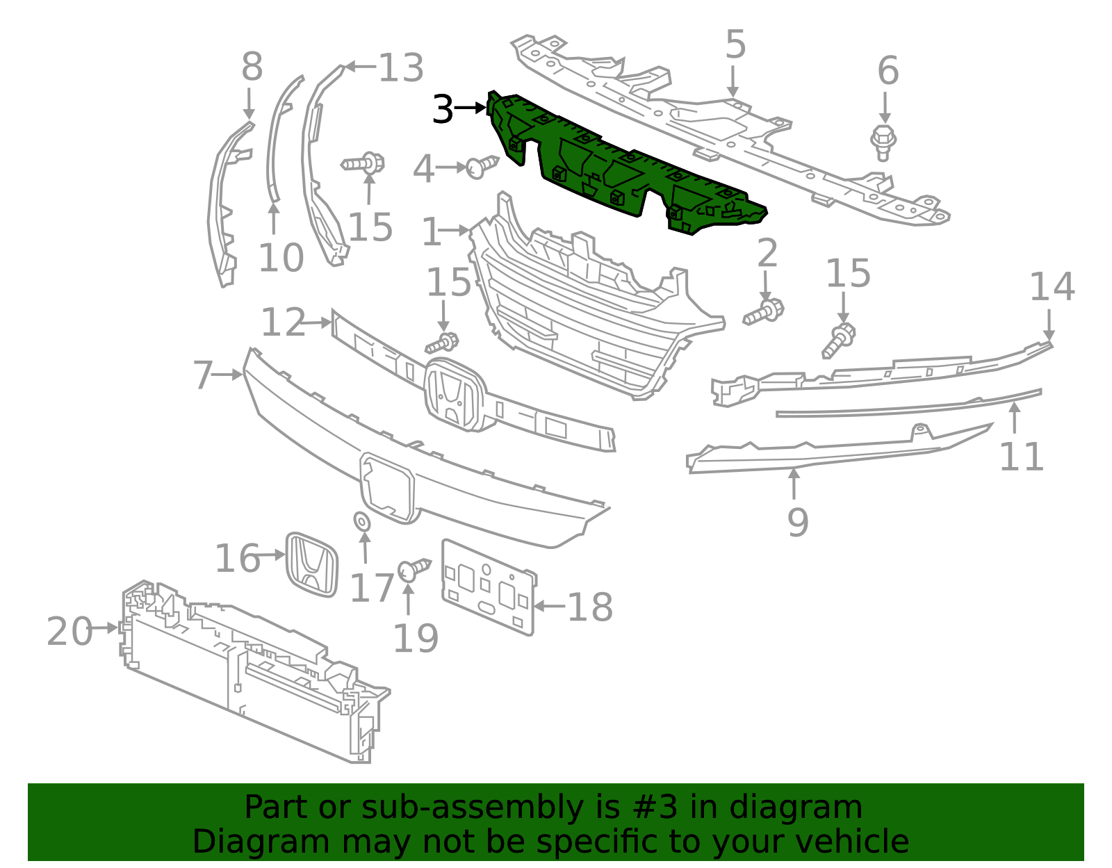 71112-TVA-A00 - 2018-2020 Honda Accord - Grille Front Bumper (Upper ...