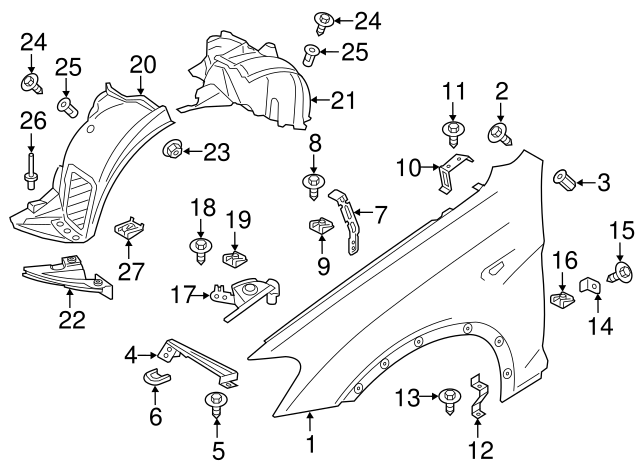 51627354677 - 2015-2018 BMW X4 Fender Liner Bracket (51-62-7-354-677 ...