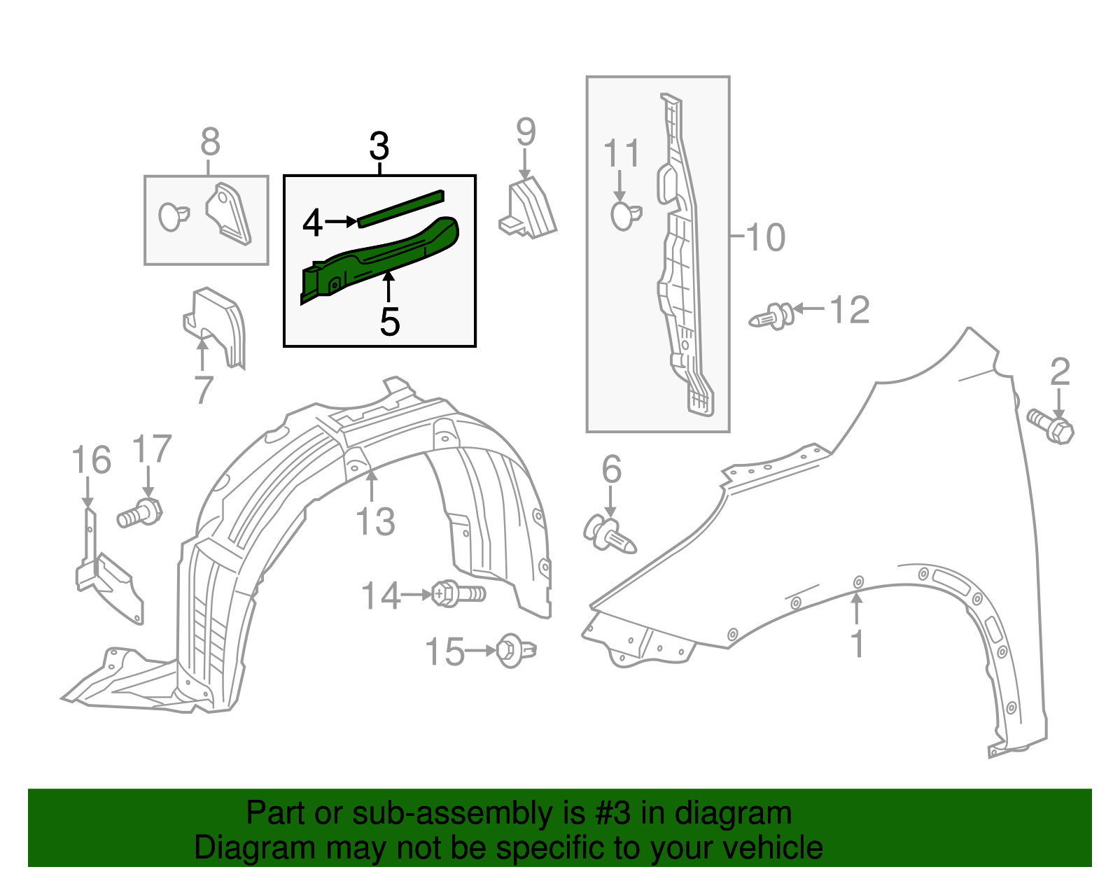 2014-2019 Toyota Highlander Fender Liner - PASSENGER SIDE 53805-0E120 ...