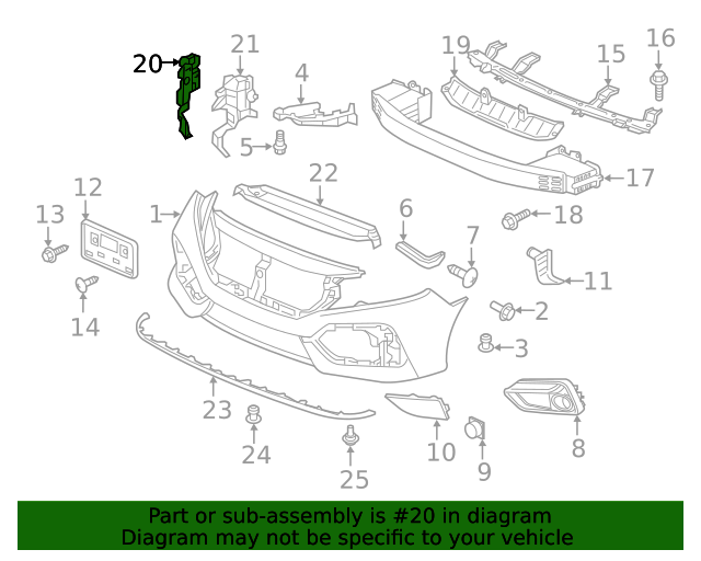 71201-TGG-A50 - Plate R Front Bumper Side Induction - 2020 Honda Civic ...