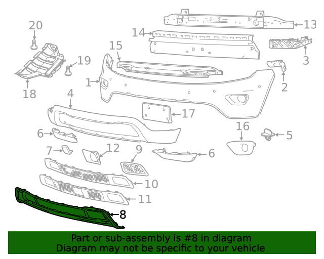 5ZM53SZ0AA - Grille Molding - 2017-2020 Jeep Grand Cherokee | Mopar ...