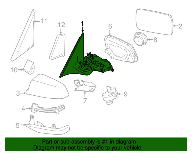 51-16-7-283-619 - Exterior mirror, no lens, heated, left 2011-2012 BMW ...