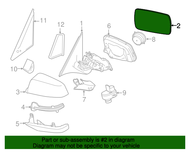 51167251586 - 2009-2016 BMW Mirror Glass RIGHT (51-16-7-251-586) | BMW ...