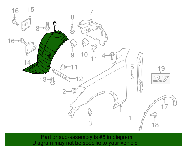2008-2017 Infiniti Ft Fender Liner 63844-1BA0A | Infiniti Parts Online