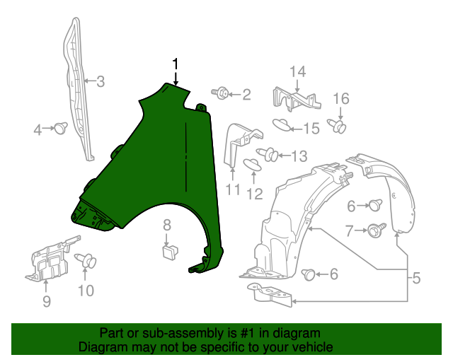 2013-2015 Chevrolet Spark Front Driver Side Fender 95364006 GM ...