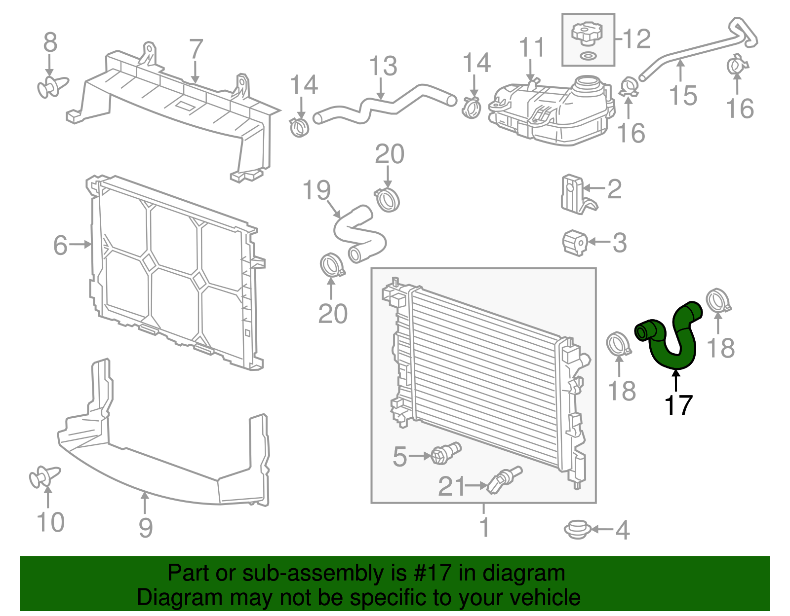 2012-2018 Chevrolet Sonic Radiator Inlet Hose 96958148 GM ...