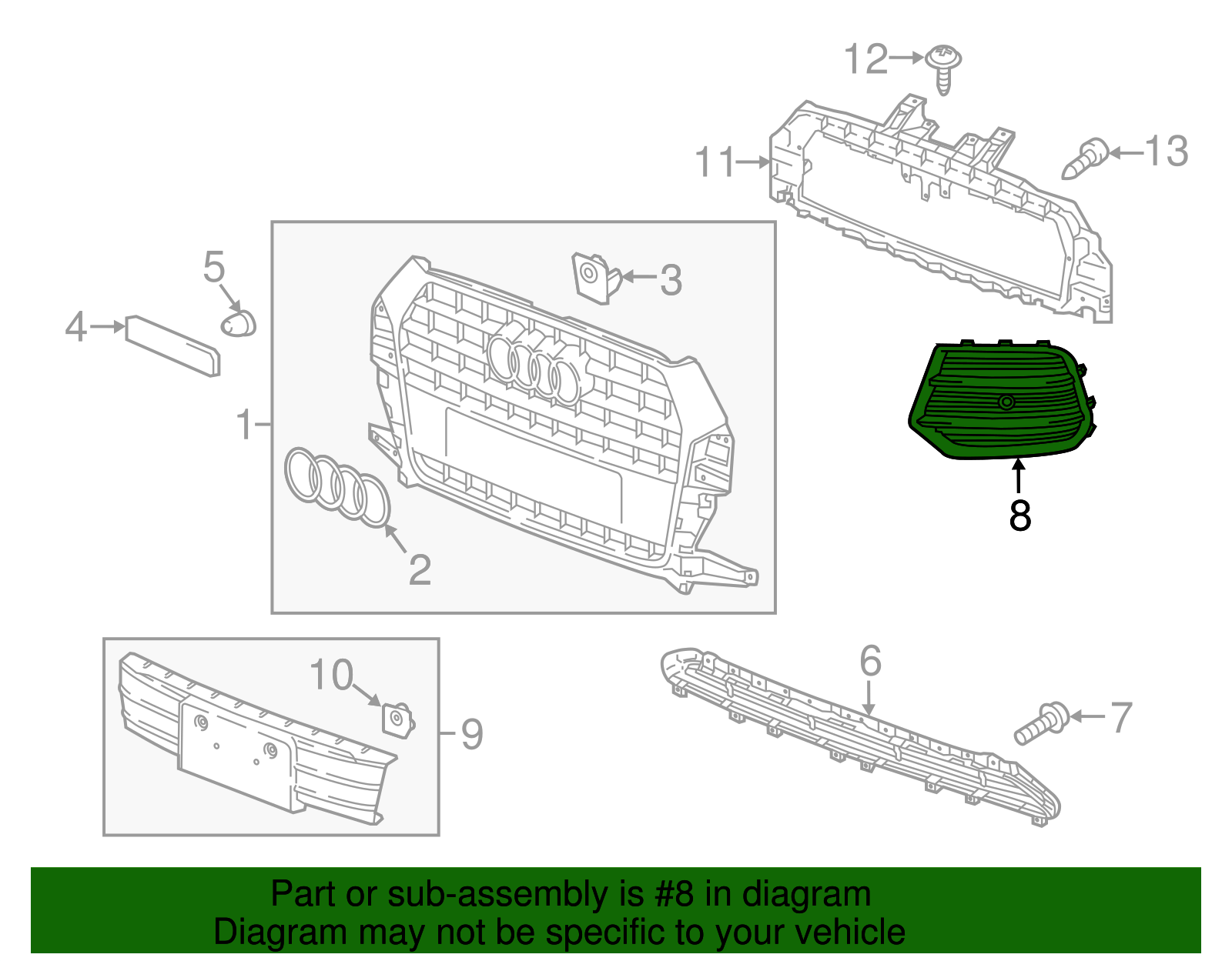 2016-2017 Audi Outer Grille 8U0-807-681-Q-4U8 | Genuine Audi Part