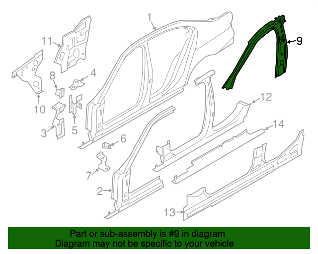41-21-7-240-452 - Body A-Pillar Reinforcement 2011-2016 BMW ...