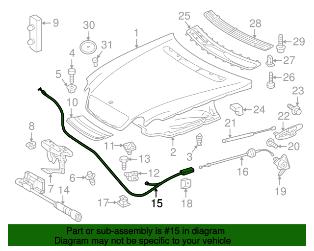 215-880-00-59-65 - Hood Release Cable 2000-2006 Mercedes-Benz ...