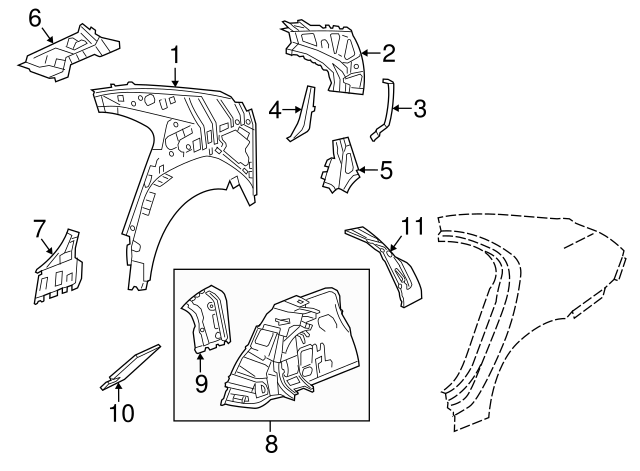 2013-2016 Chevrolet Passenger Side Body Side Inner Panel 22902683 GM ...